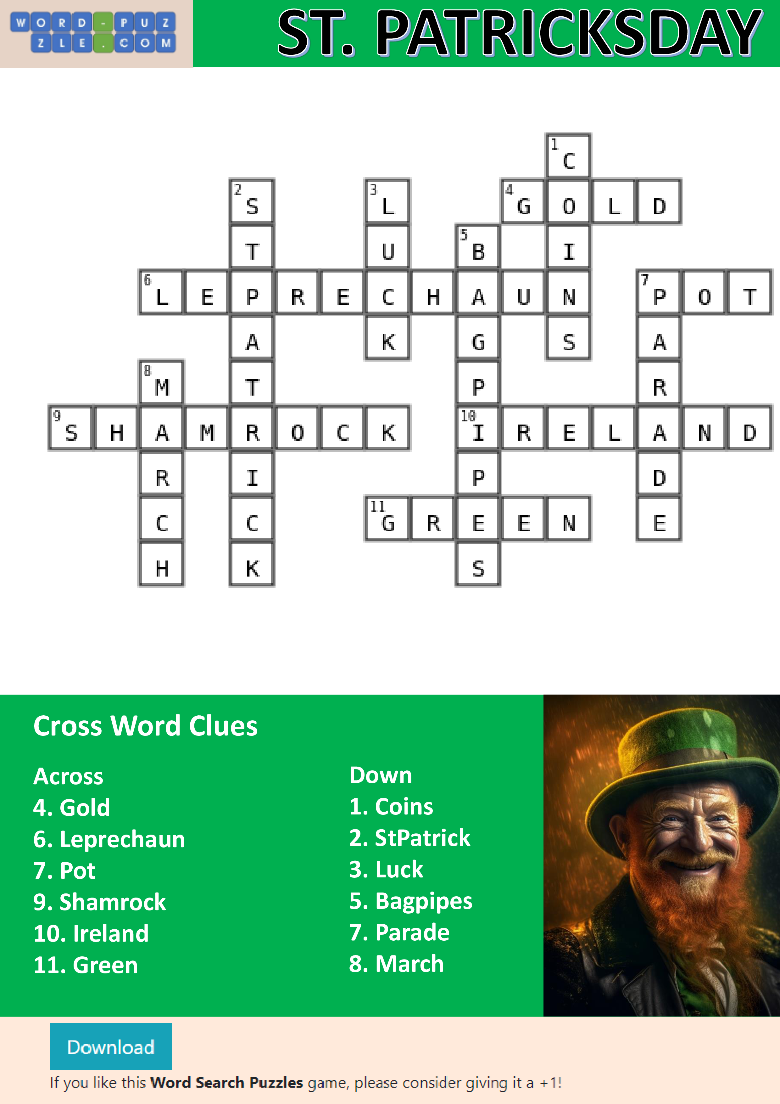 St Patrick's Day crossword puzzle | Templates at allbusinesstemplates.com