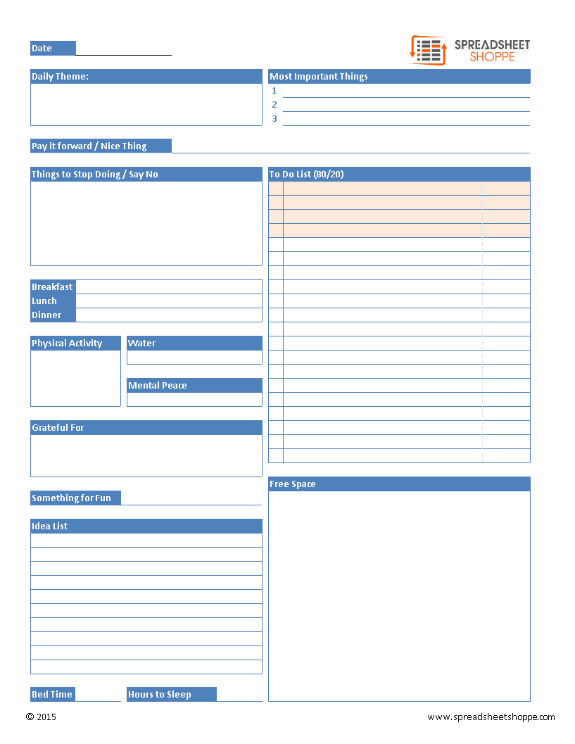 Daily Planner Spreadsheet Templates At Allbusinesstemplates