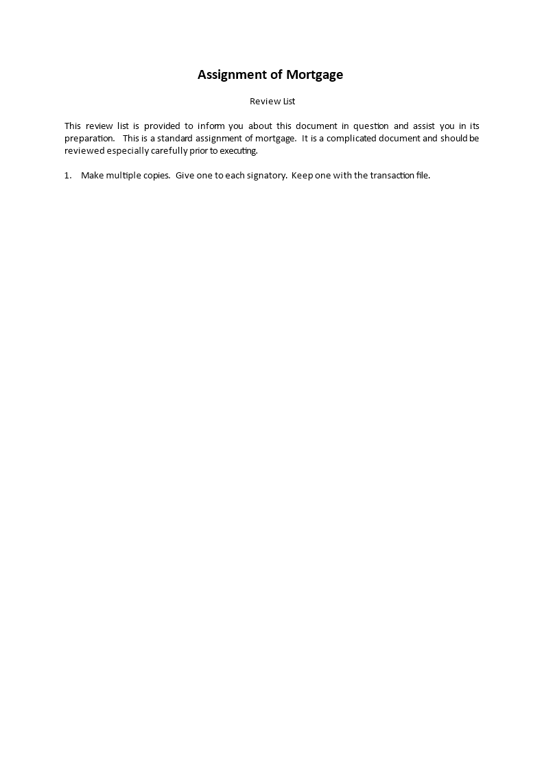 Assignment of Mortgage Agreement | Templates at allbusinesstemplates.com