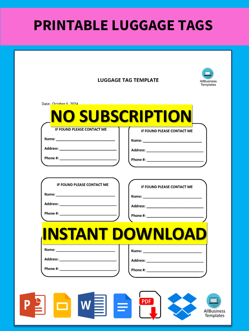 Free Printable Luggage Tags | Templates at allbusinesstemplates.com