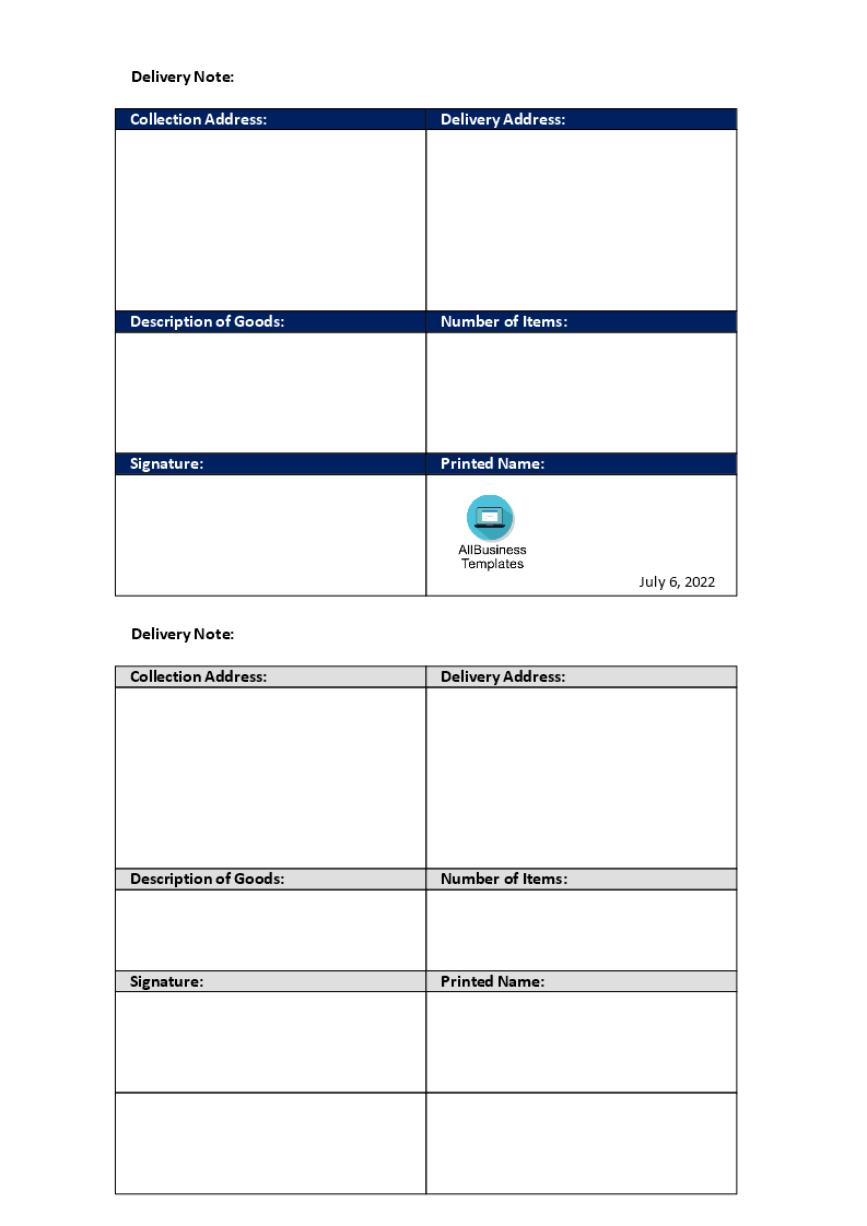 Delivery Note | Templates at allbusinesstemplates.com