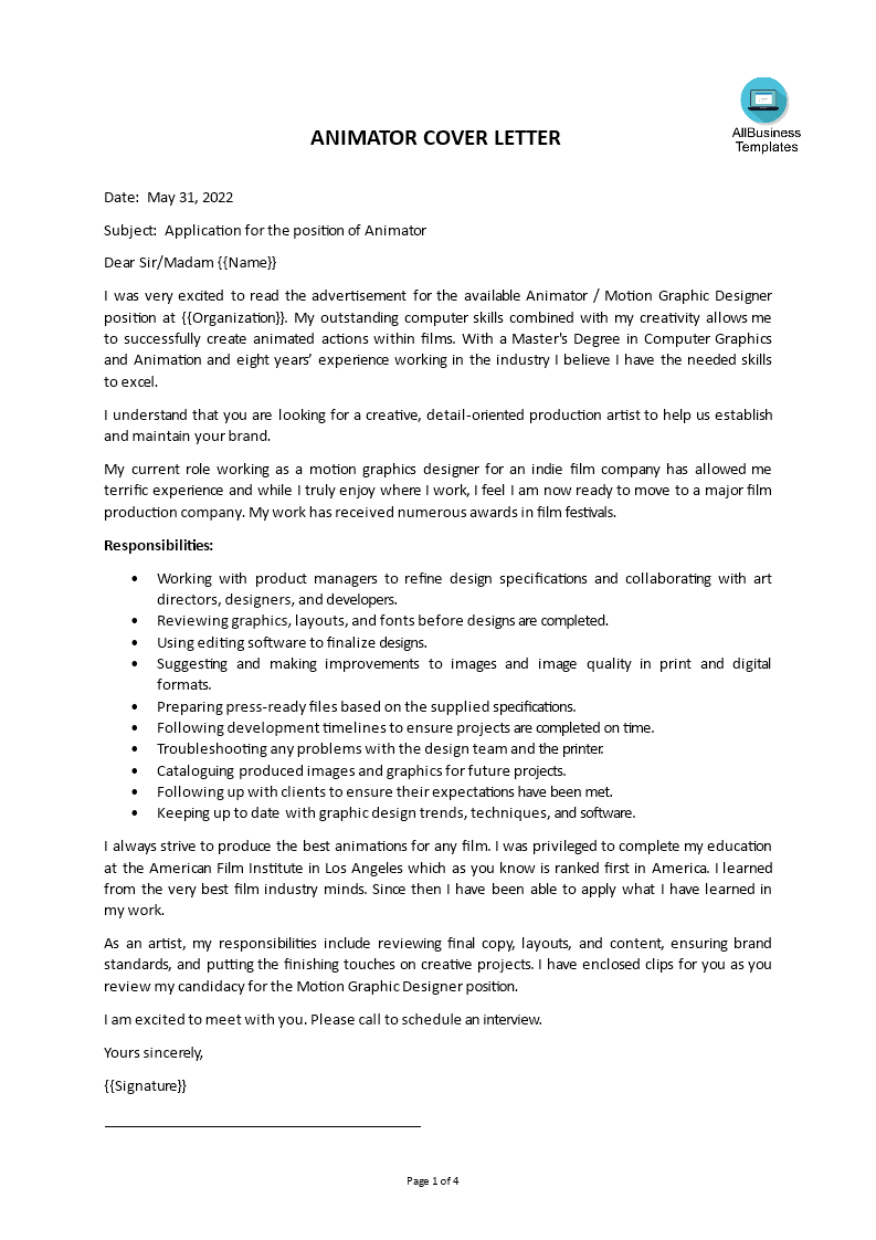 Kostenloses Cover Letter Animation