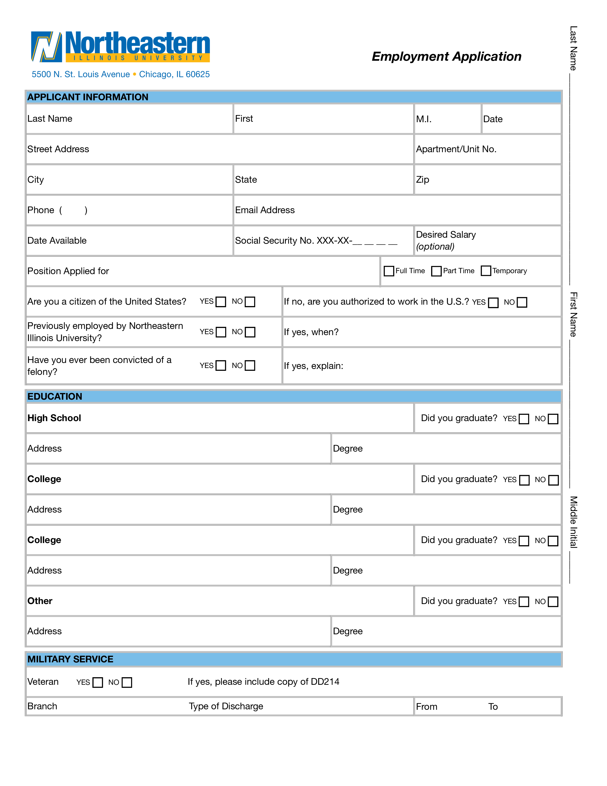 Standard Job Application Template