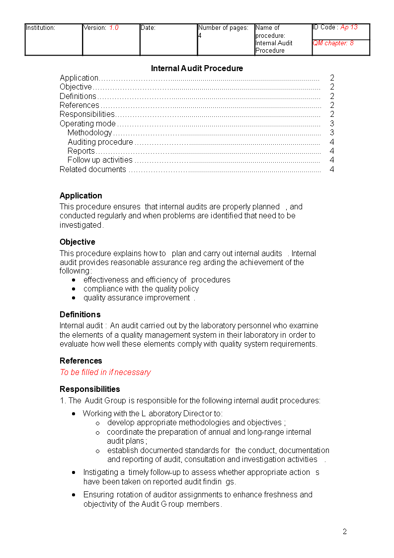 Internal Quality Audit Procedure | Templates at allbusinesstemplates.com