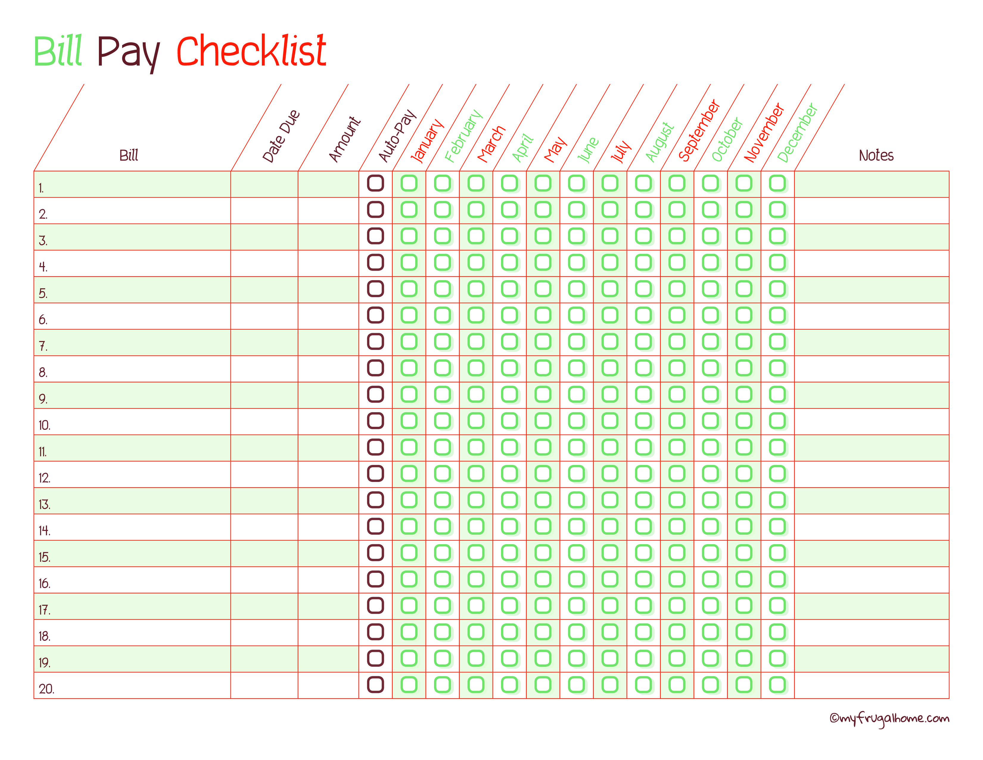 Bill Payment Checklist Templates At Allbusinesstemplates