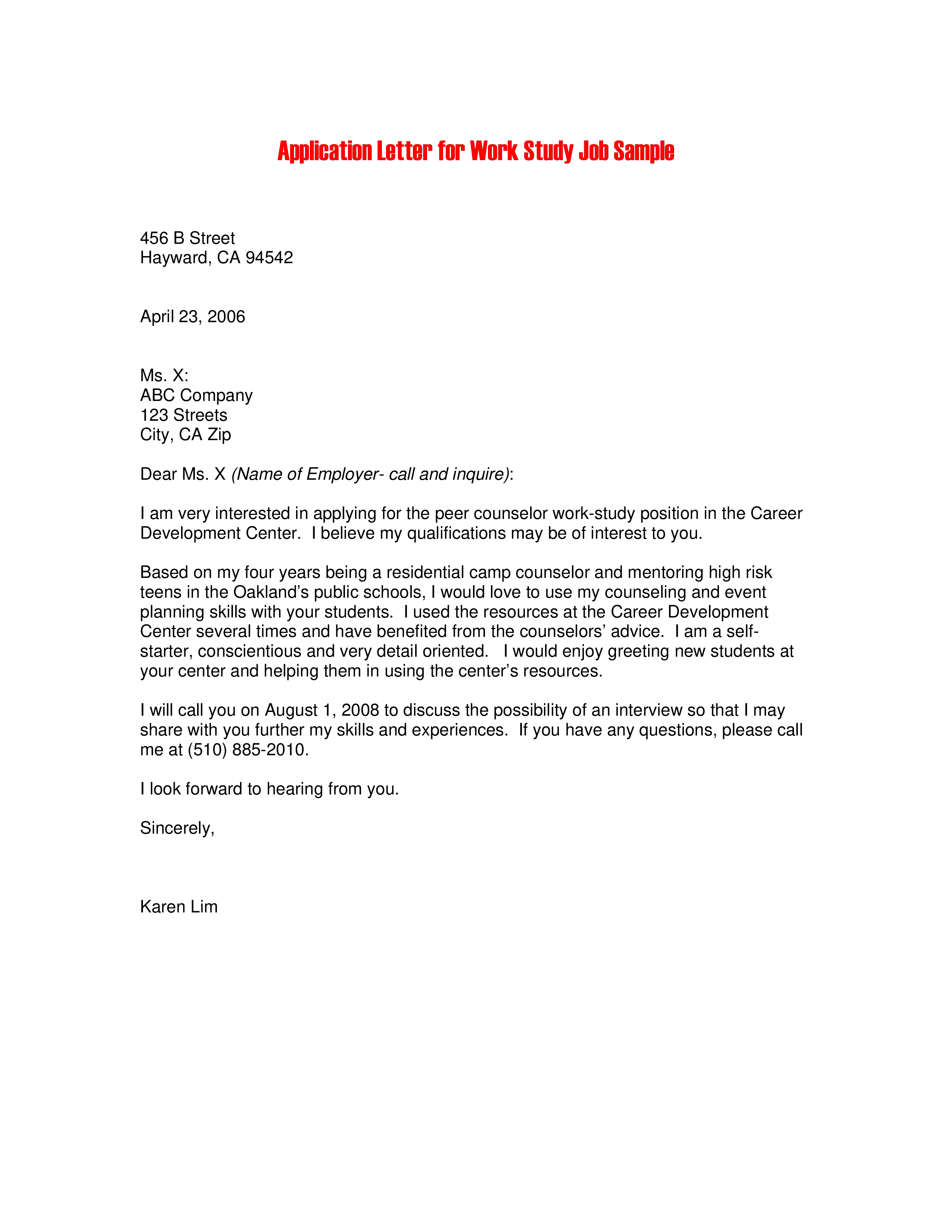 Work Application Letter Format Templates At Allbusinesstemplates