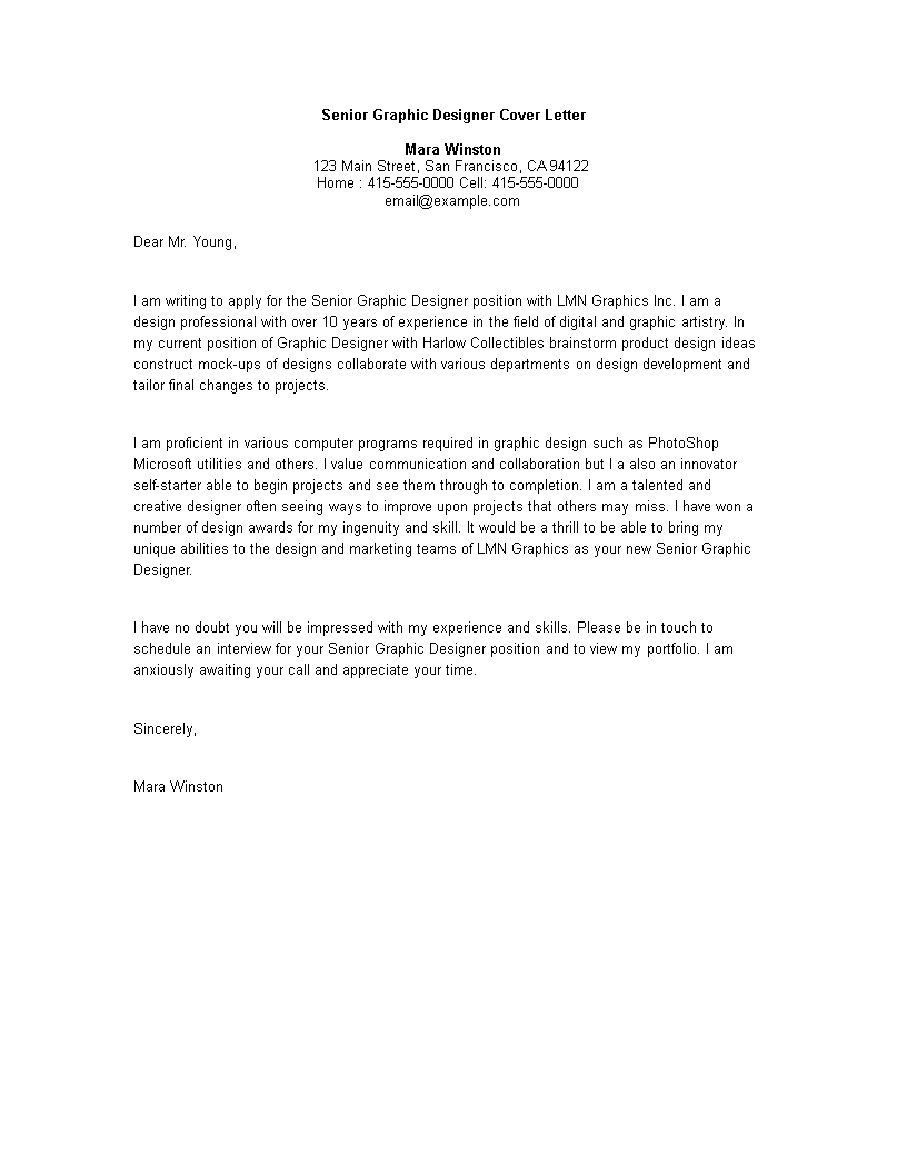  Senior Graphic Designer Cover Letter Allbusinesstemplates