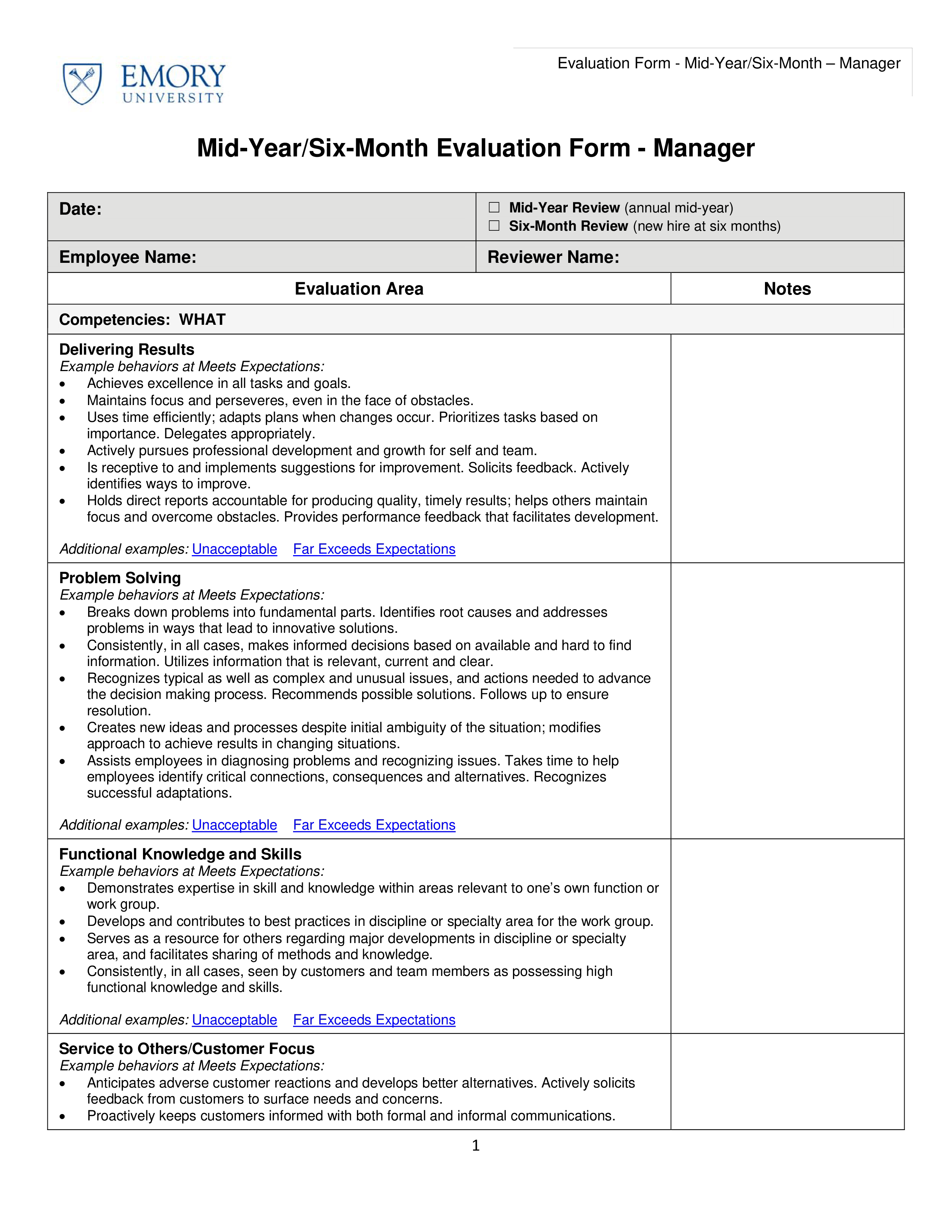 Six Month Employee Evaluation Form Templates At Allbusinesstemplates