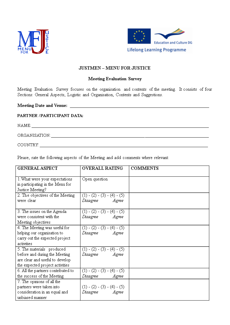 Meeting Evaluation Template PDF Template
