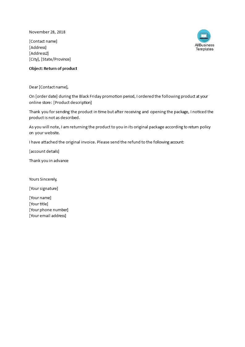 Product Return Email Template