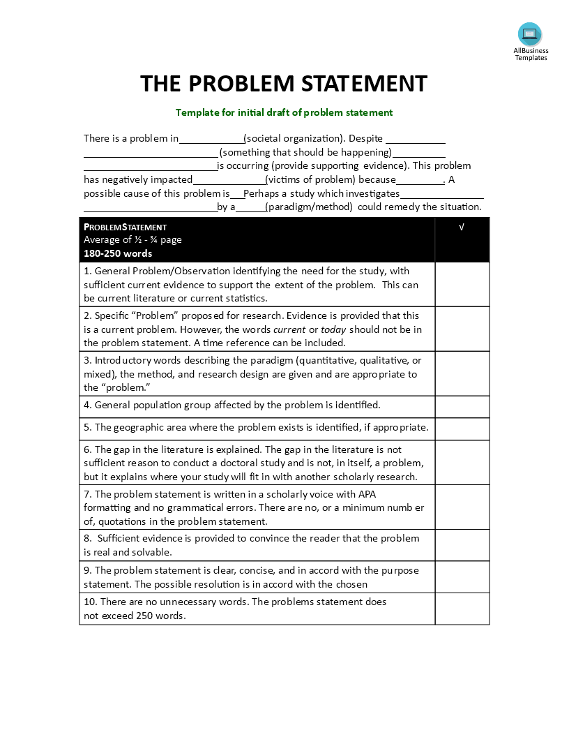 Problem Statement | Templates at allbusinesstemplates.com