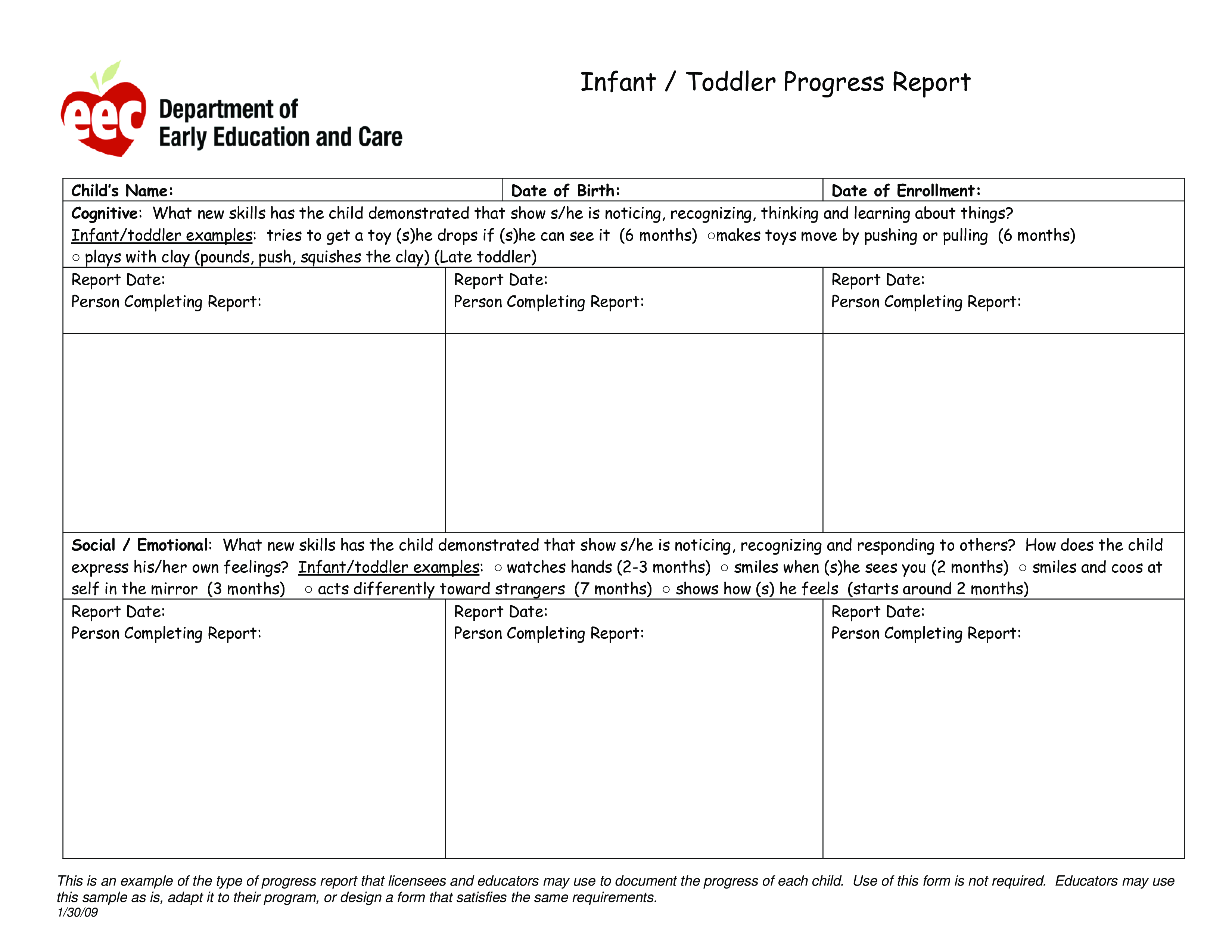 Infant Toddler Progress Report Templates At Allbusinesstemplates