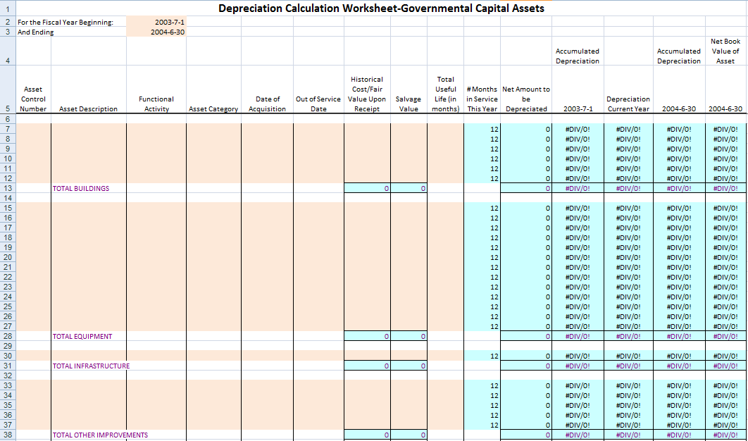 Asset Depreciation Schedule Worksheet Templates At 