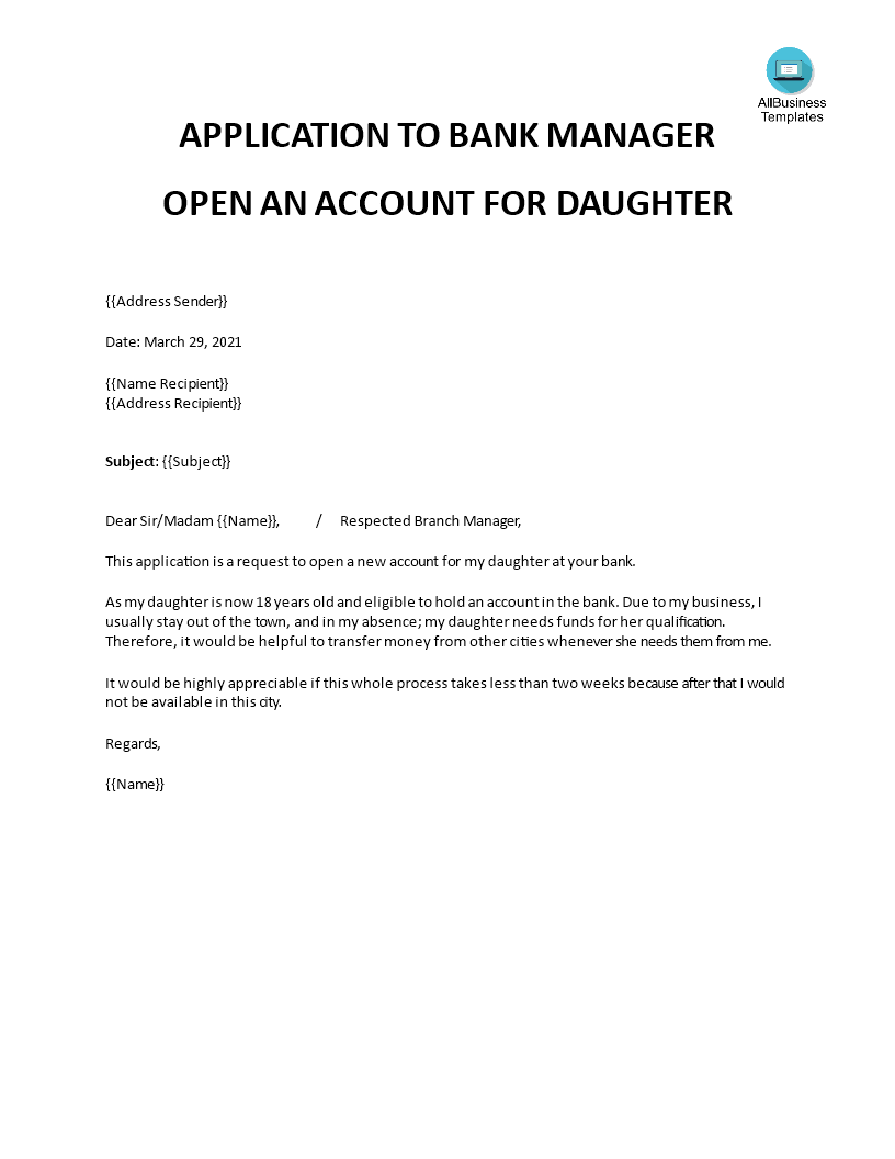 Bank account application letter template | Templates at ...
