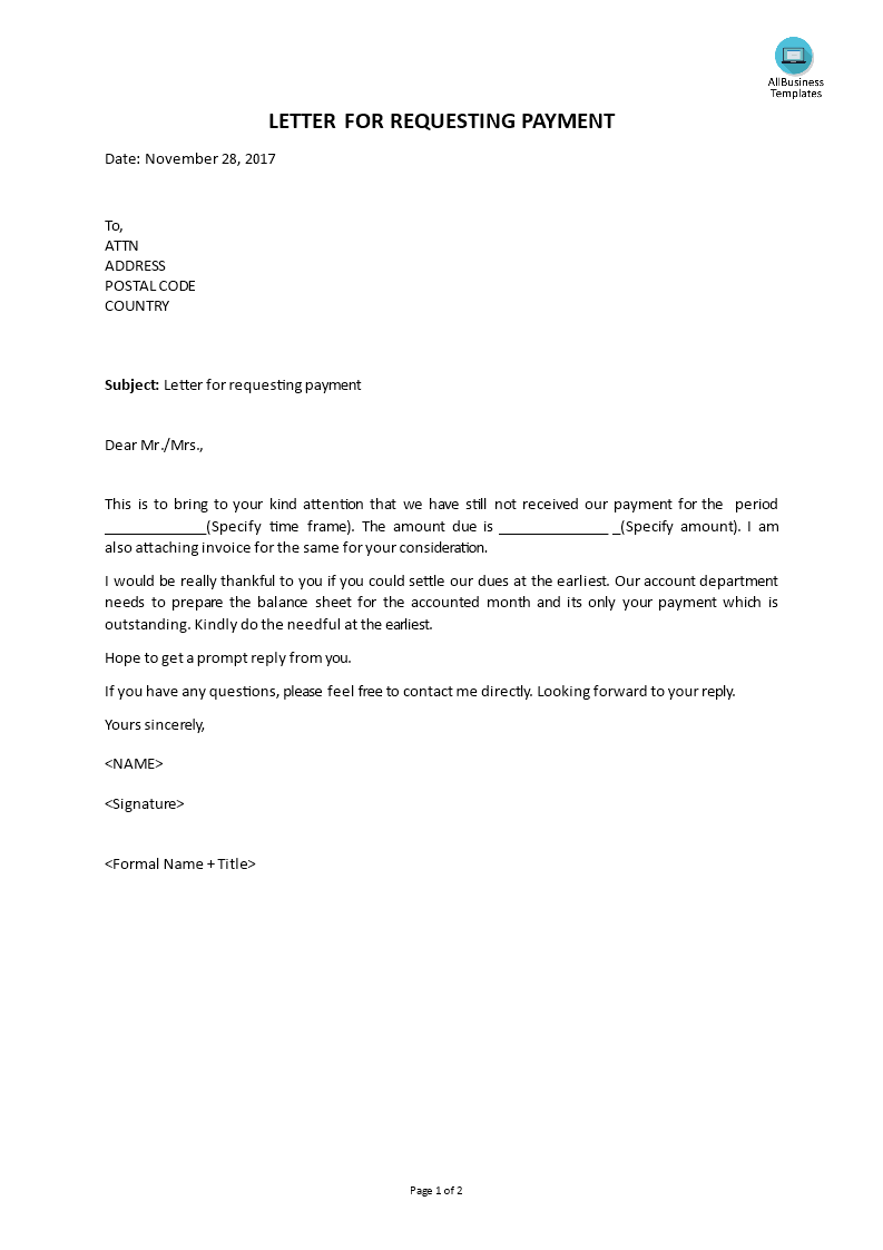 Letter For Reing Payment Templates At Allbusinesstemplates