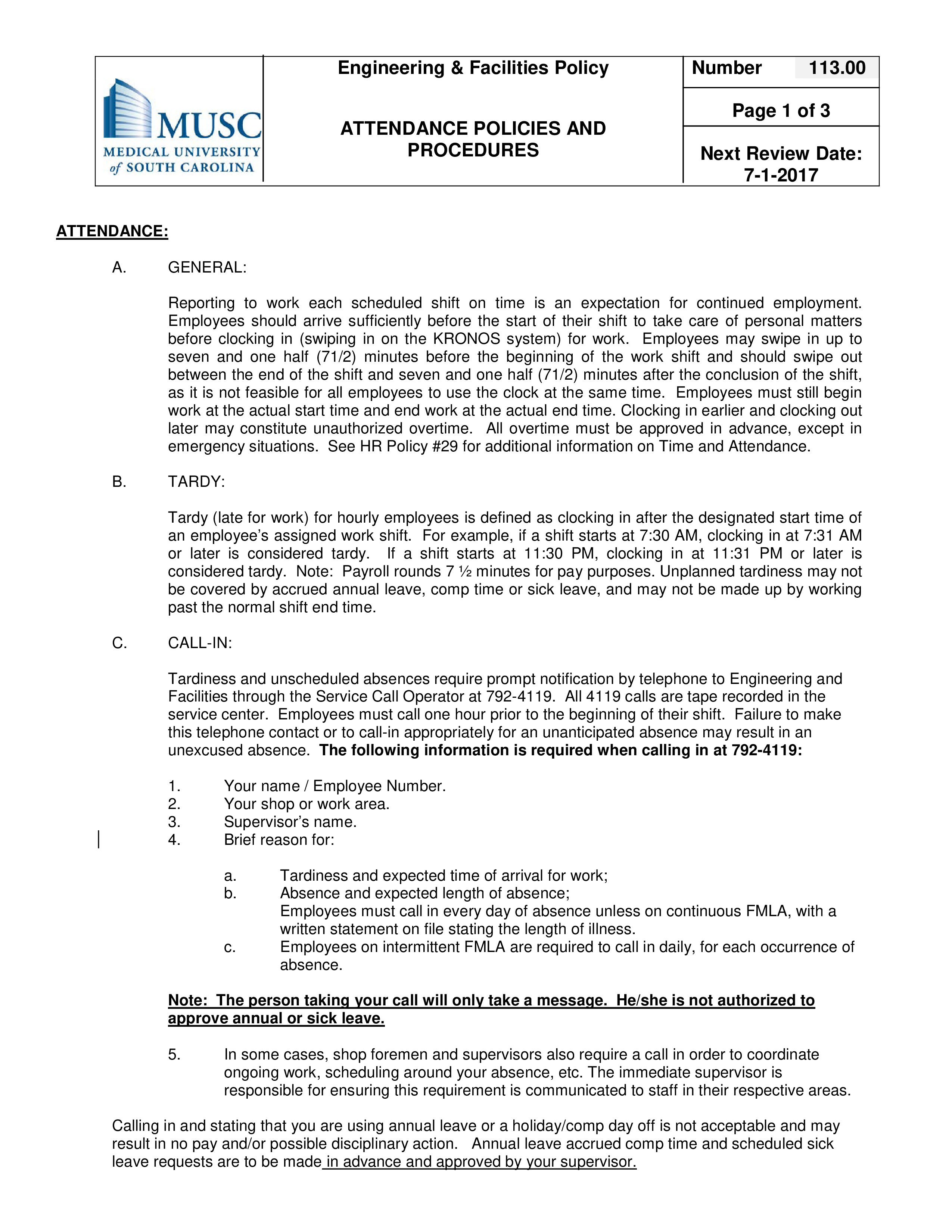 Attendance Policy Template HQ Printable Documents