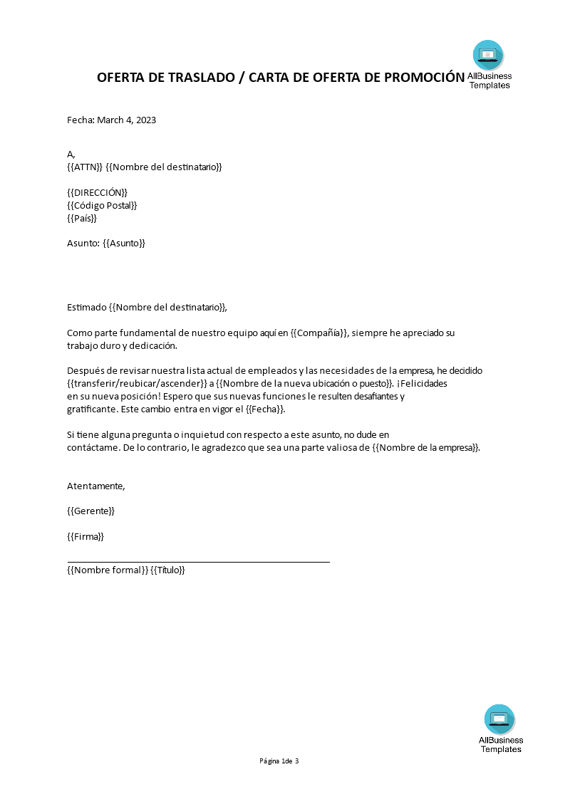 Carta de oferta de promoción Gratis