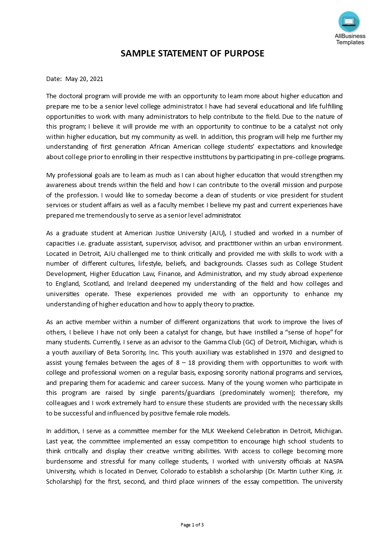 T l charger Gratuit Sample Statement Of Purpose