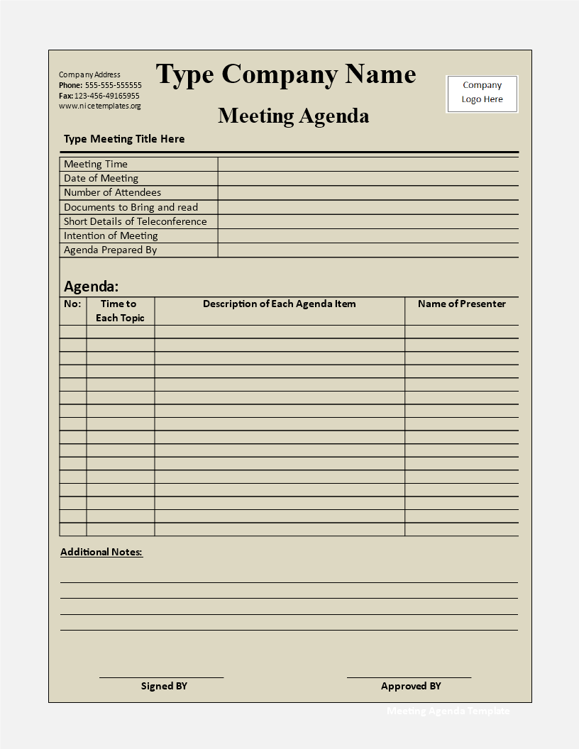 Blank Meeting Agenda Template
