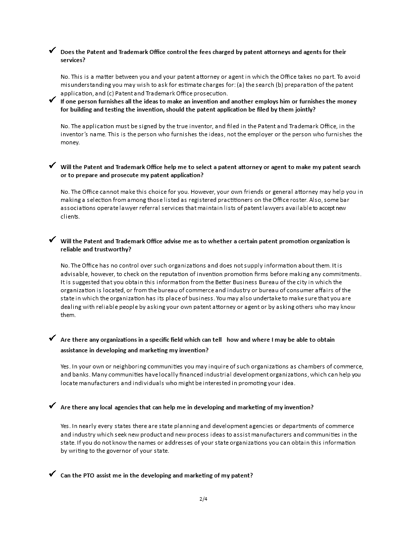Checklist FAQ About Patents USA | Templates at allbusinesstemplates.com