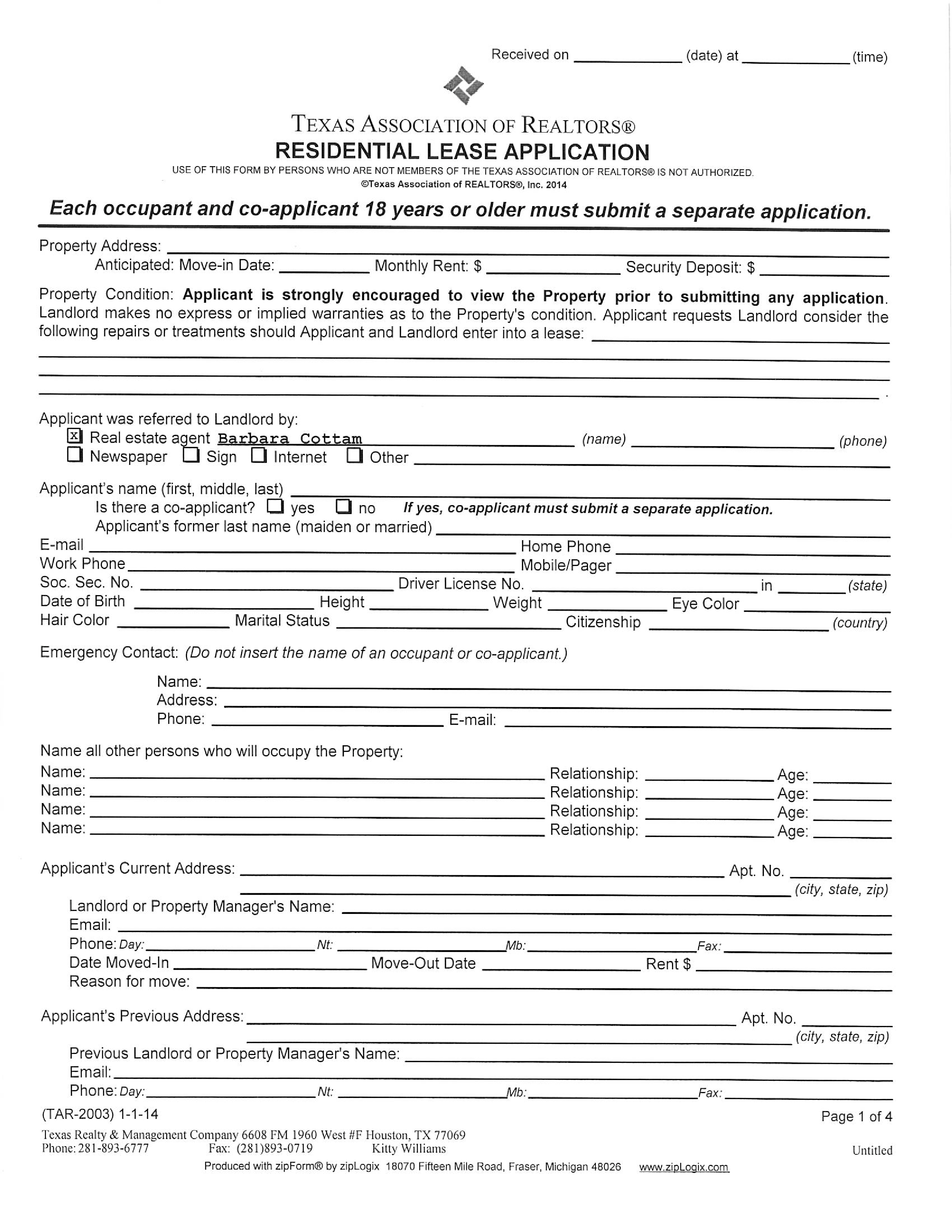 Texas Residential Lease Application Fillable Form - Printable Forms ... Texas Residential Lease Application Fillable Form - Printable Forms ...
