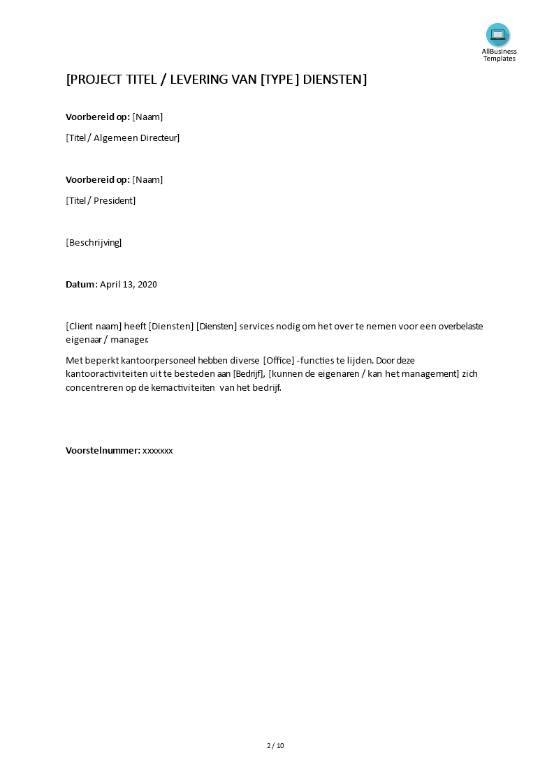 Zakelijk Project Voorstel Template - Premium Schablone