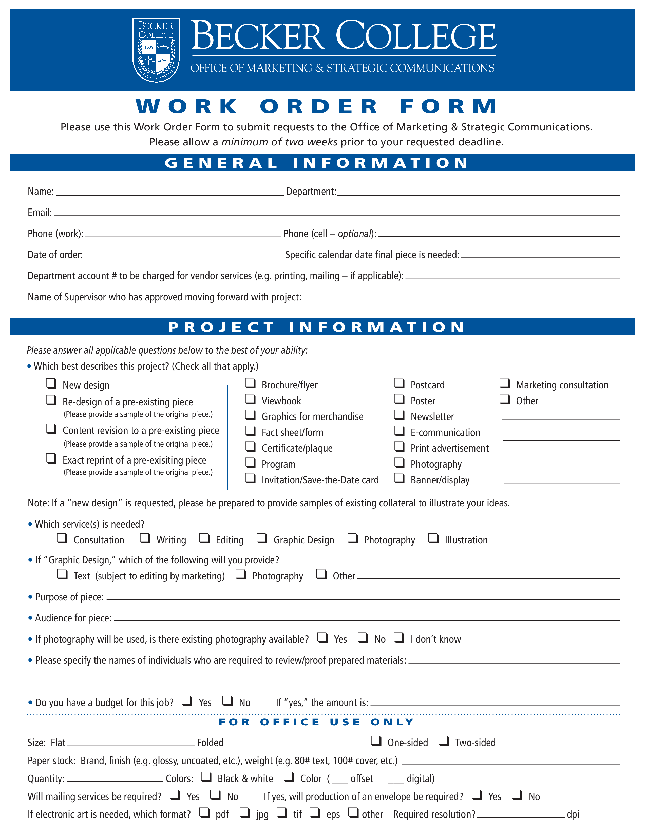 Graphic Design Work Order Form Example Templates At 