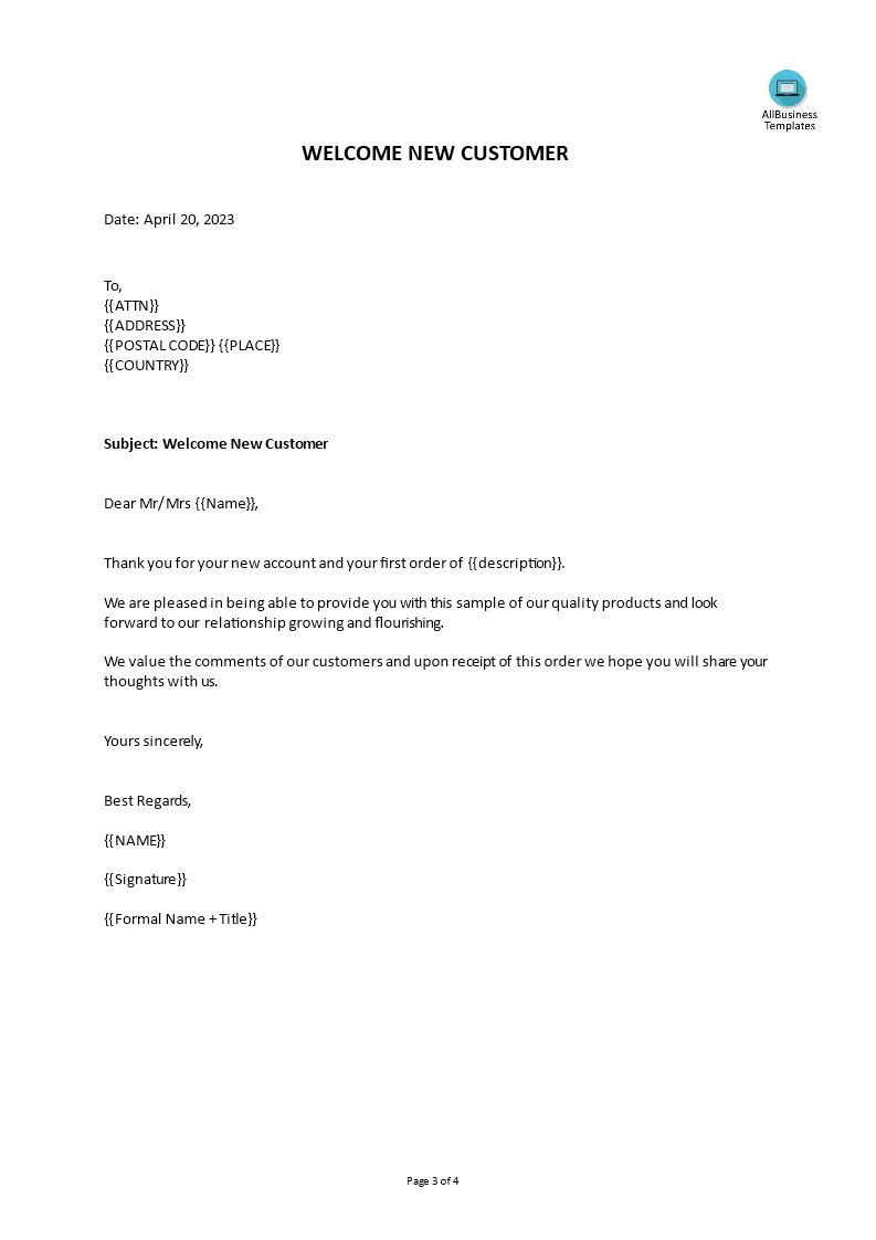 New Customer Warm Welcome Letter | Templates at allbusinesstemplates.com