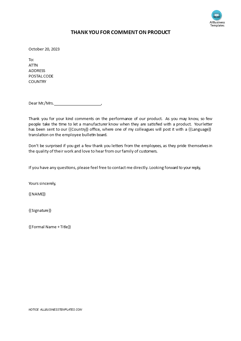 Thanks for Commenting Product | Templates at allbusinesstemplates.com