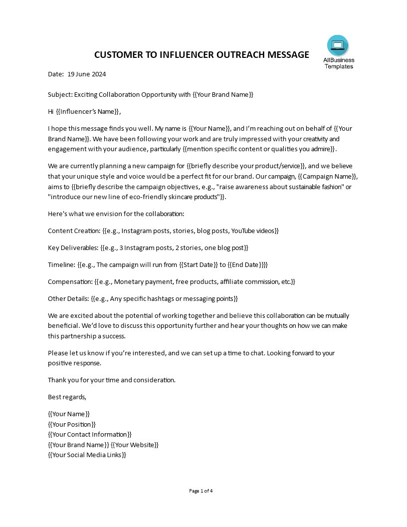 Influencer Outreach Template for Blog Mention | Templates at ...