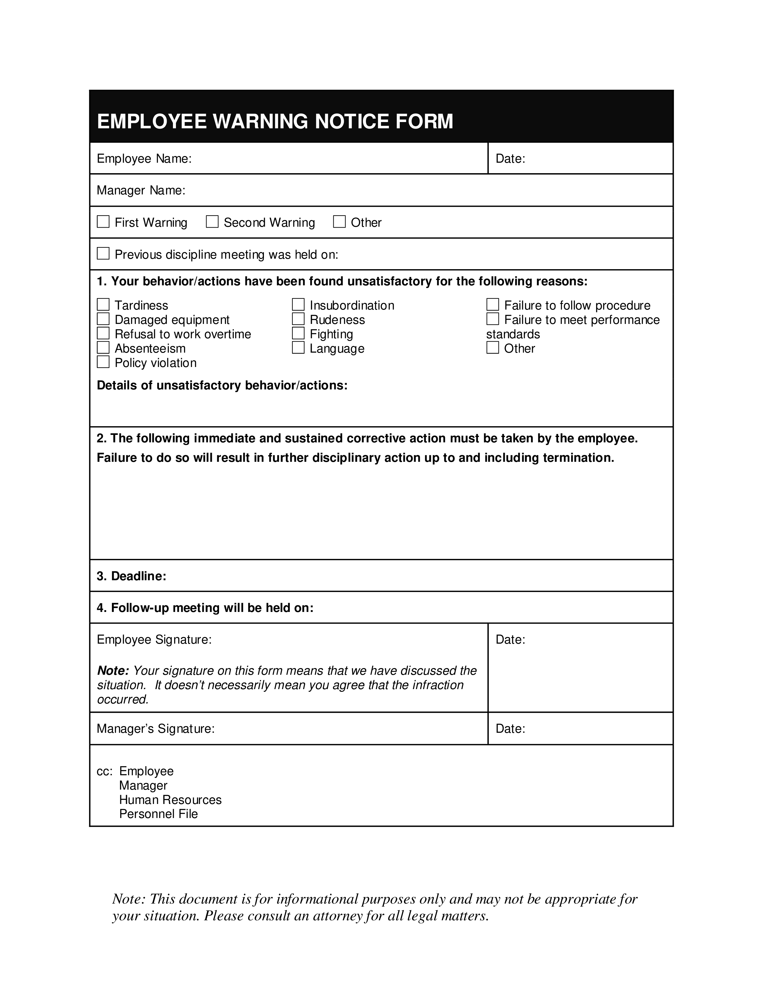 Official Warning Letter To Employee Templates At Allbusinesstemplates