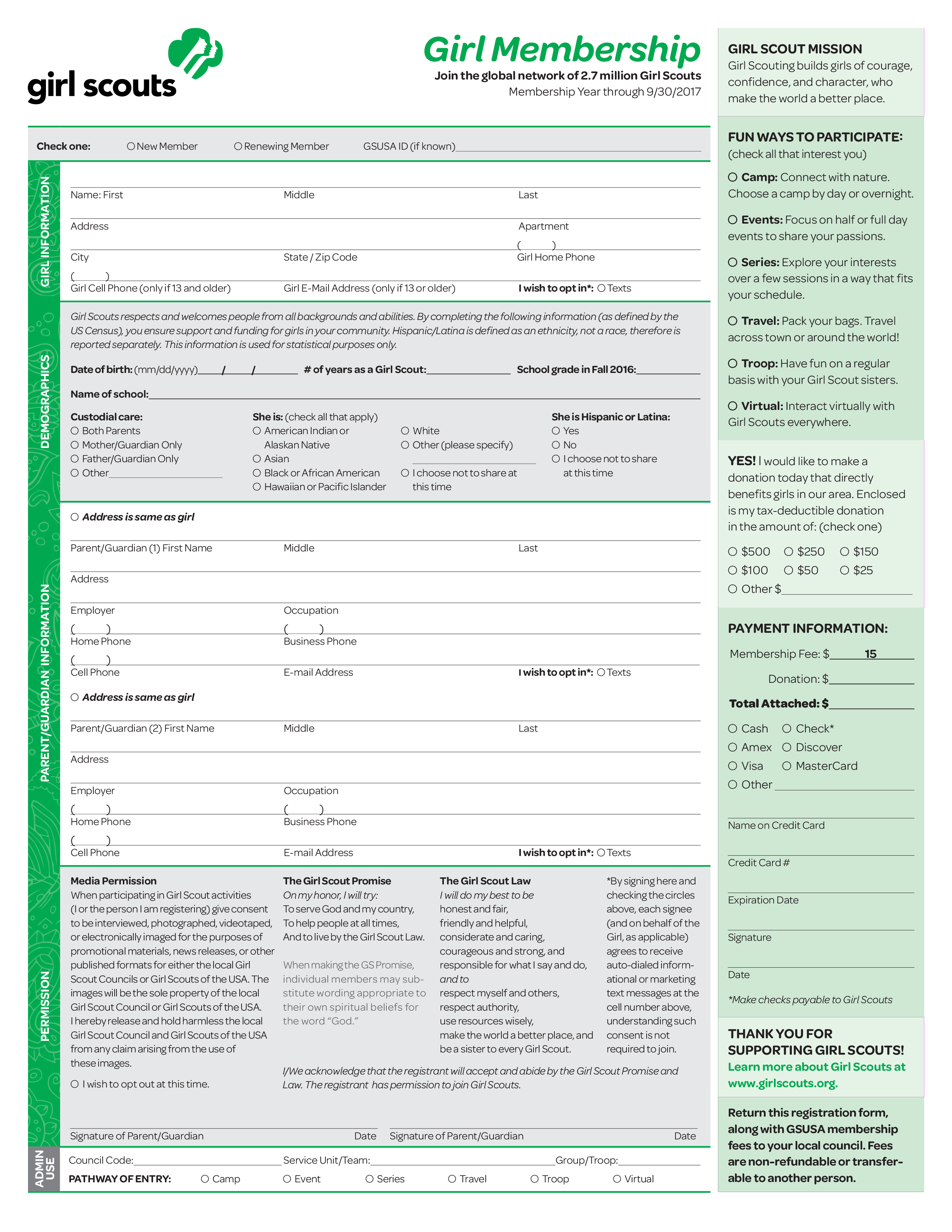 Girl Scout Registration Form Printable Templates At