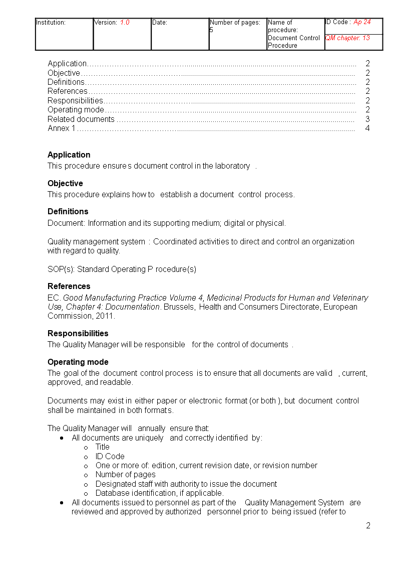 Document Control Procedure | Templates at allbusinesstemplates.com