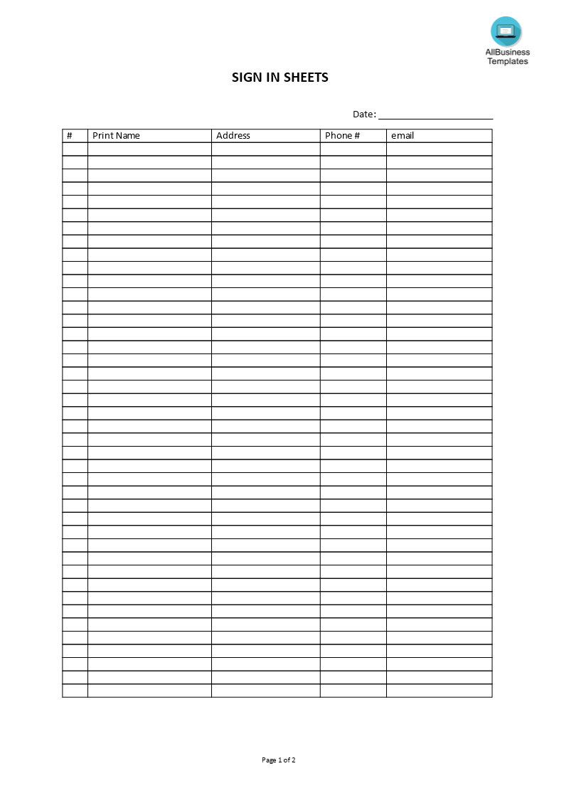  Sign In Sheets Allbusinesstemplates