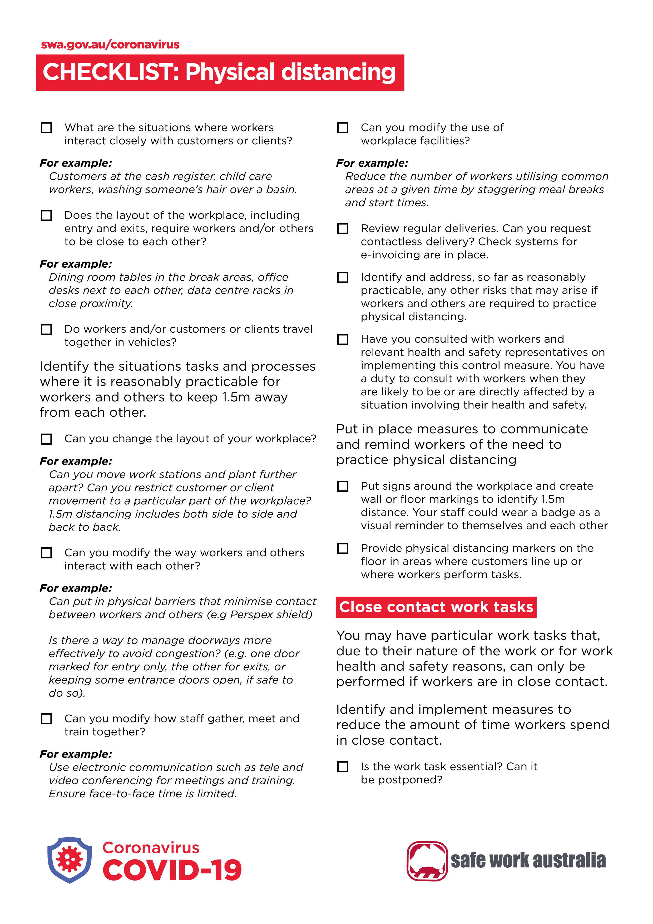 Covid 19 Physical Distancing Checklist Gratis