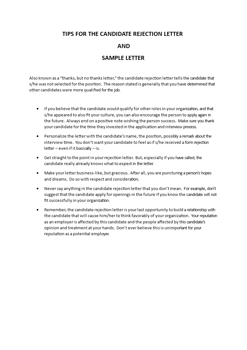 Candidate Rejection Letter Email | Templates at allbusinesstemplates.com