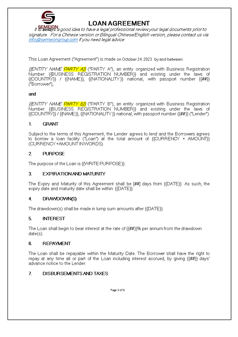 Simple Internal Loan Agreement | Templates at allbusinesstemplates.com