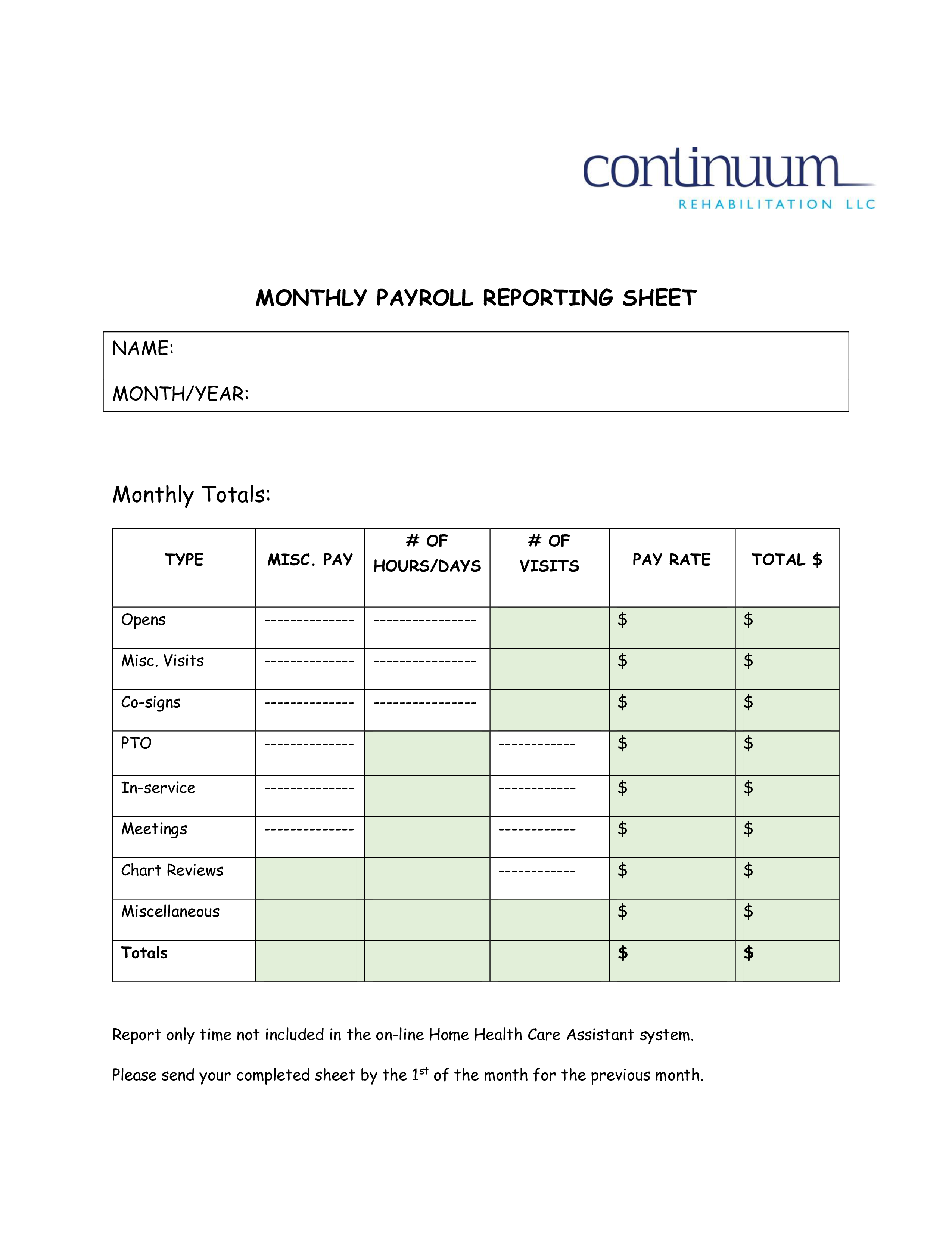 Monthly Payroll Sample Format PDF Template
