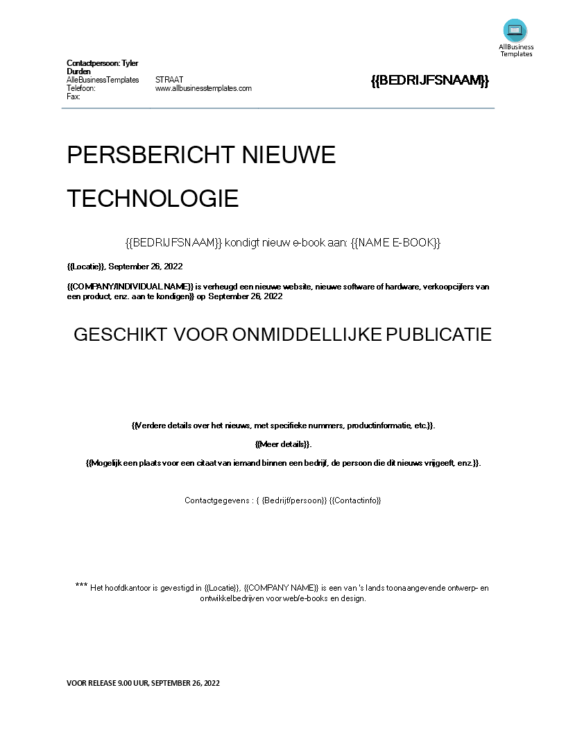 Persbericht Technische Ontwikkeling | Templates at allbusinesstemplates.com