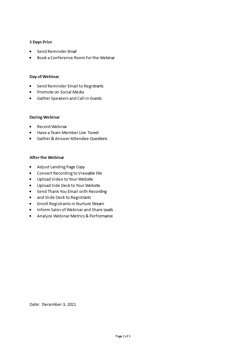 Webinar Planning Checklist | Templates at allbusinesstemplates.com