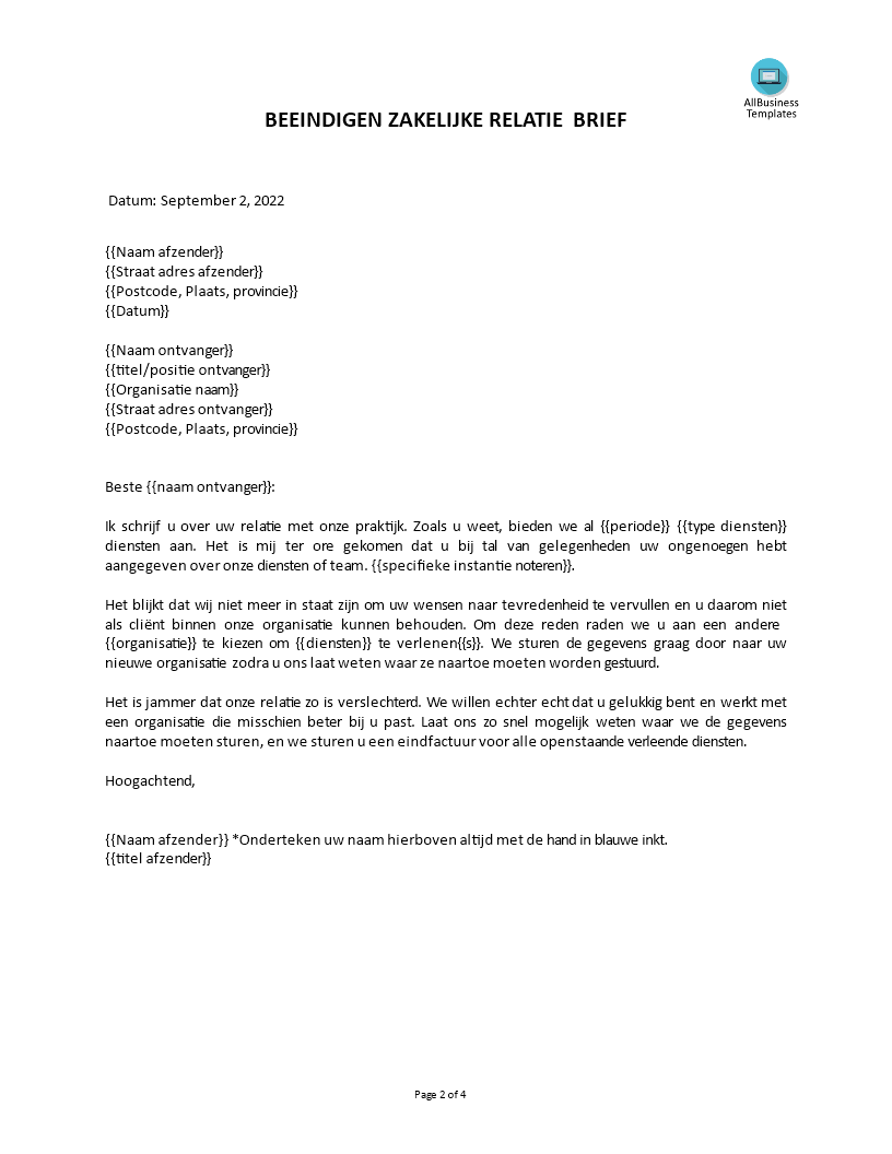 Télécharger Gratuit Opzegbrief Contract