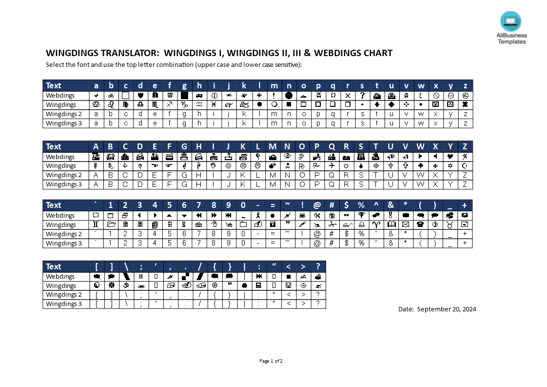 Wingdings Translator | Templates at allbusinesstemplates.com