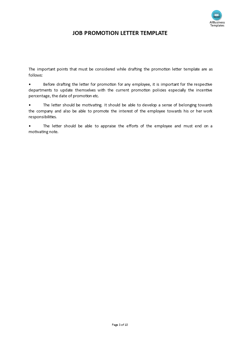 Sample Promotion Offer Letter | Templates at allbusinesstemplates.com