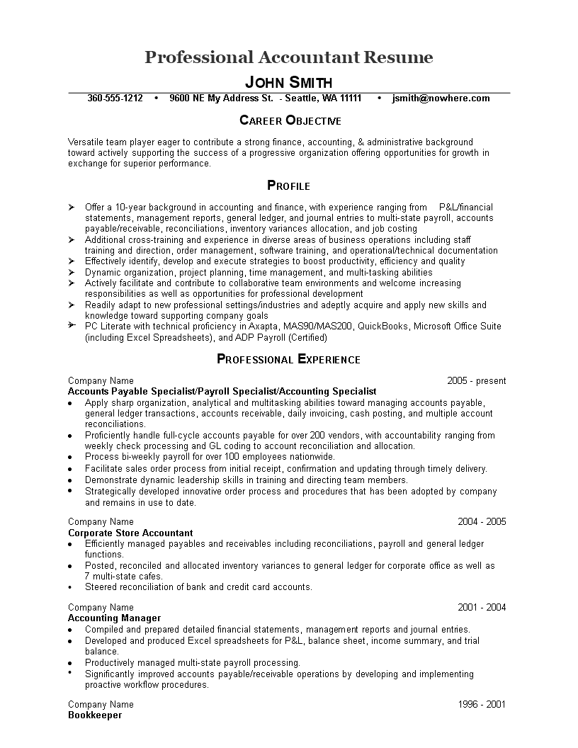 Accountant Resume Template Word