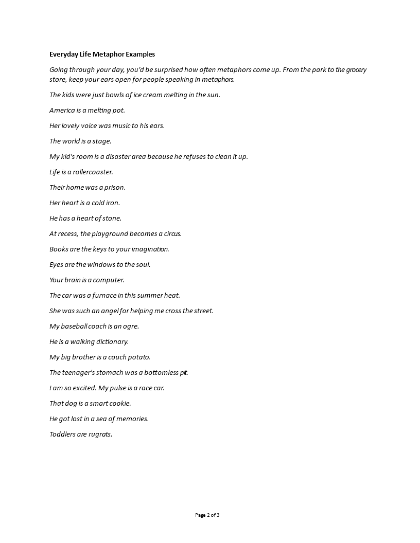 Metaphor Examples | Templates at allbusinesstemplates.com