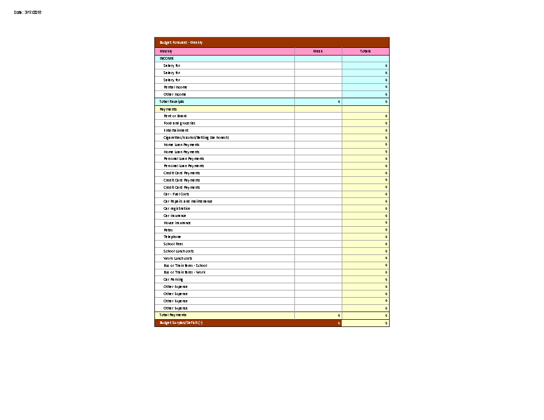 Weekly Budget Printables Templates At Allbusinesstemplates