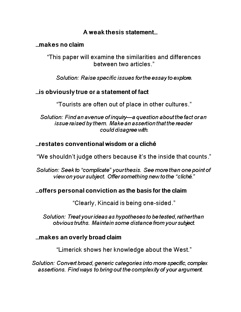 Weak Thesis Statement Templates At Allbusinesstemplates