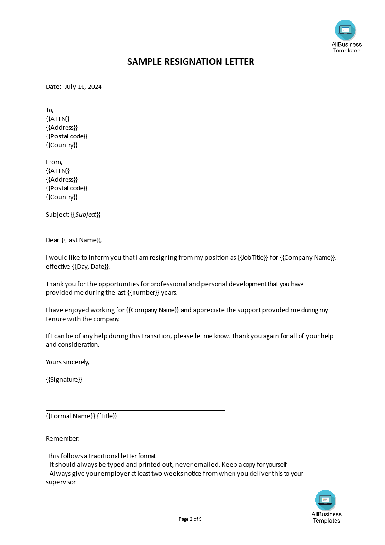 Resignation Letter With Health Reason | Templates at ...