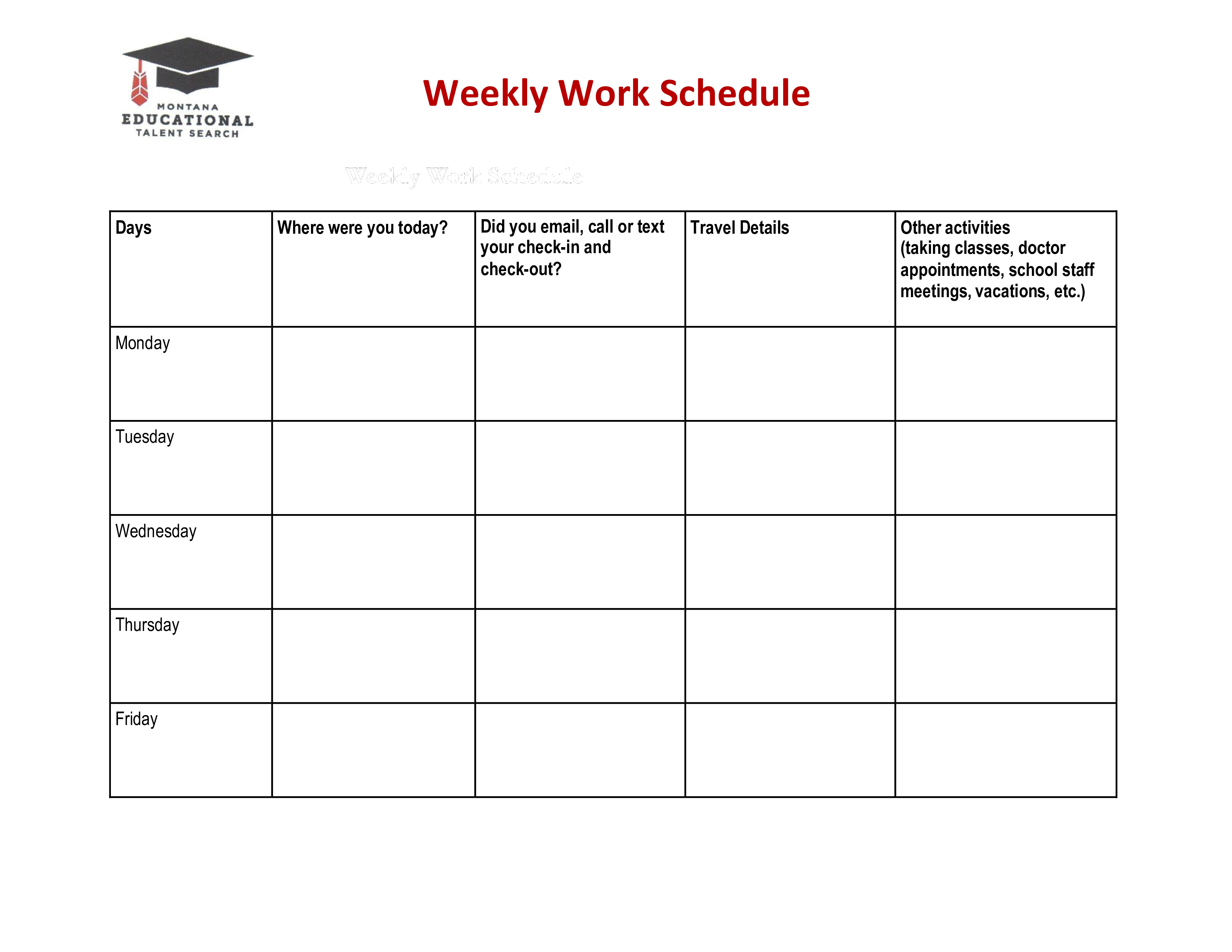 Weekly Work Schedule Templates At Allbusinesstemplates