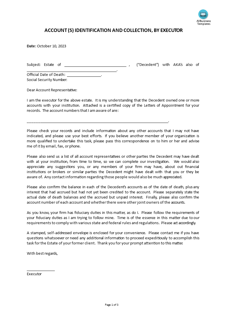 Account Identification & Collection By Executor | Templates at ...